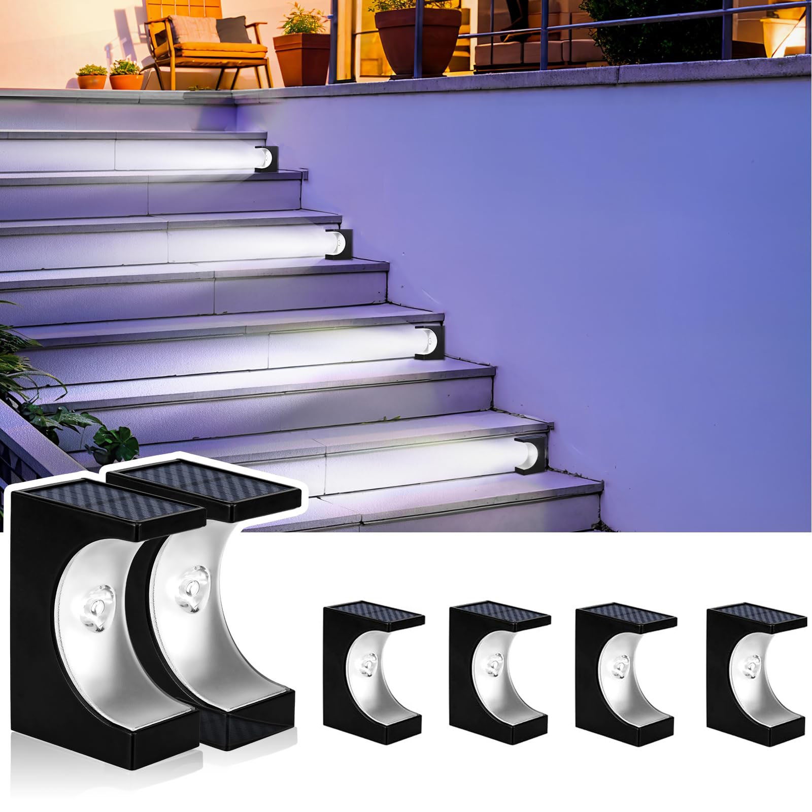Paquete de 6 luces solares para escalones de escalera, impermeables ...