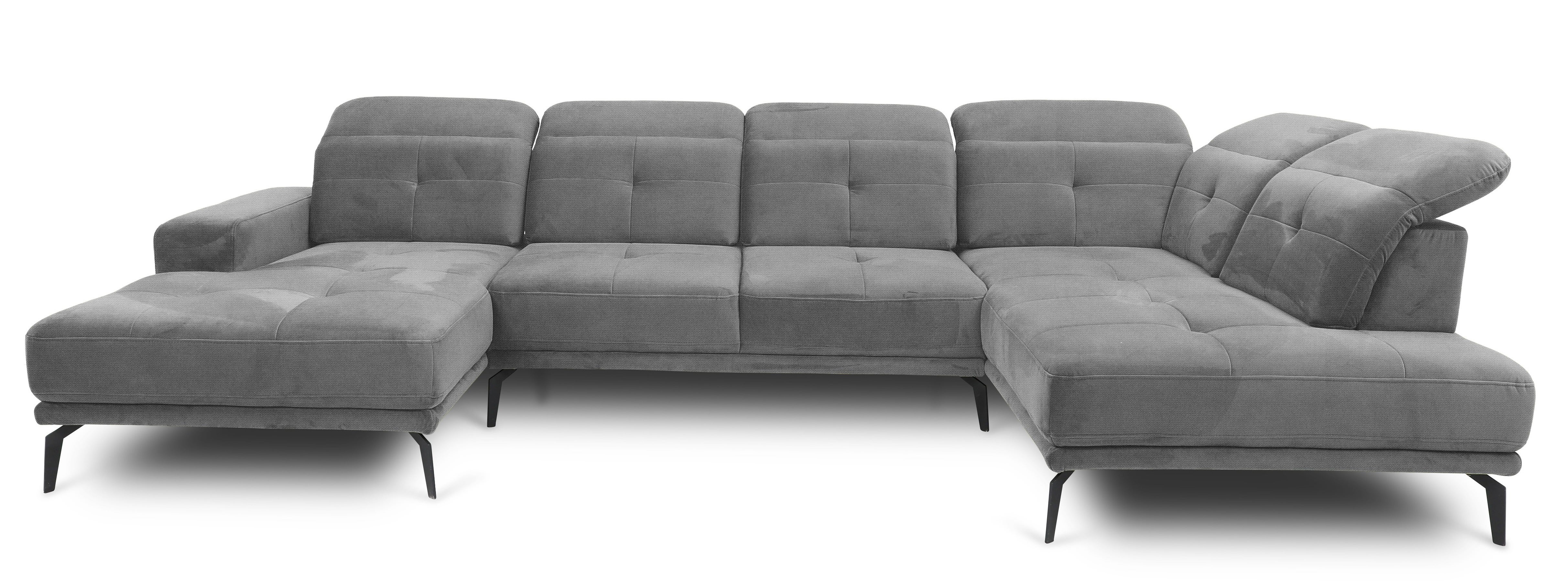 Canapé panoramique moderne velours gris têtières angle droit Versus ...