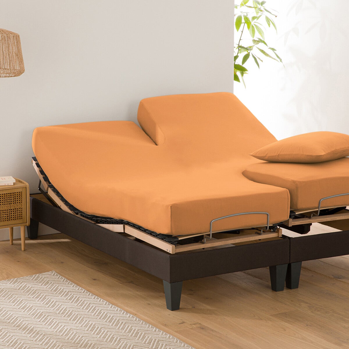 Drap housse uni en coton, lit articulé, Scenario - Mangue - 160 x 200 ...