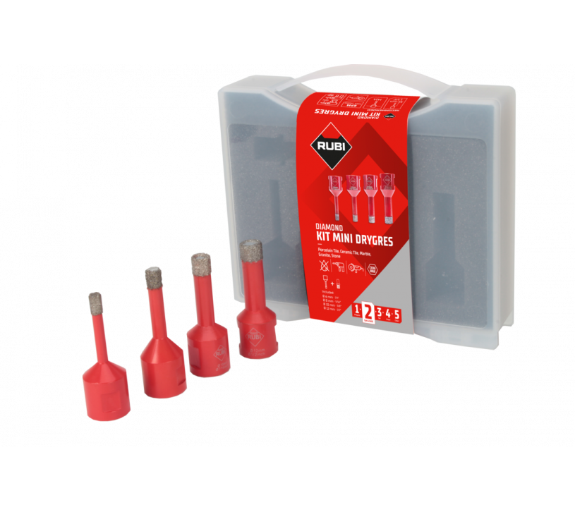 Kit trépan diamanté Mini Drygres - Ø 6, 8, 10, 12 mm - RUBI - 50938 ...