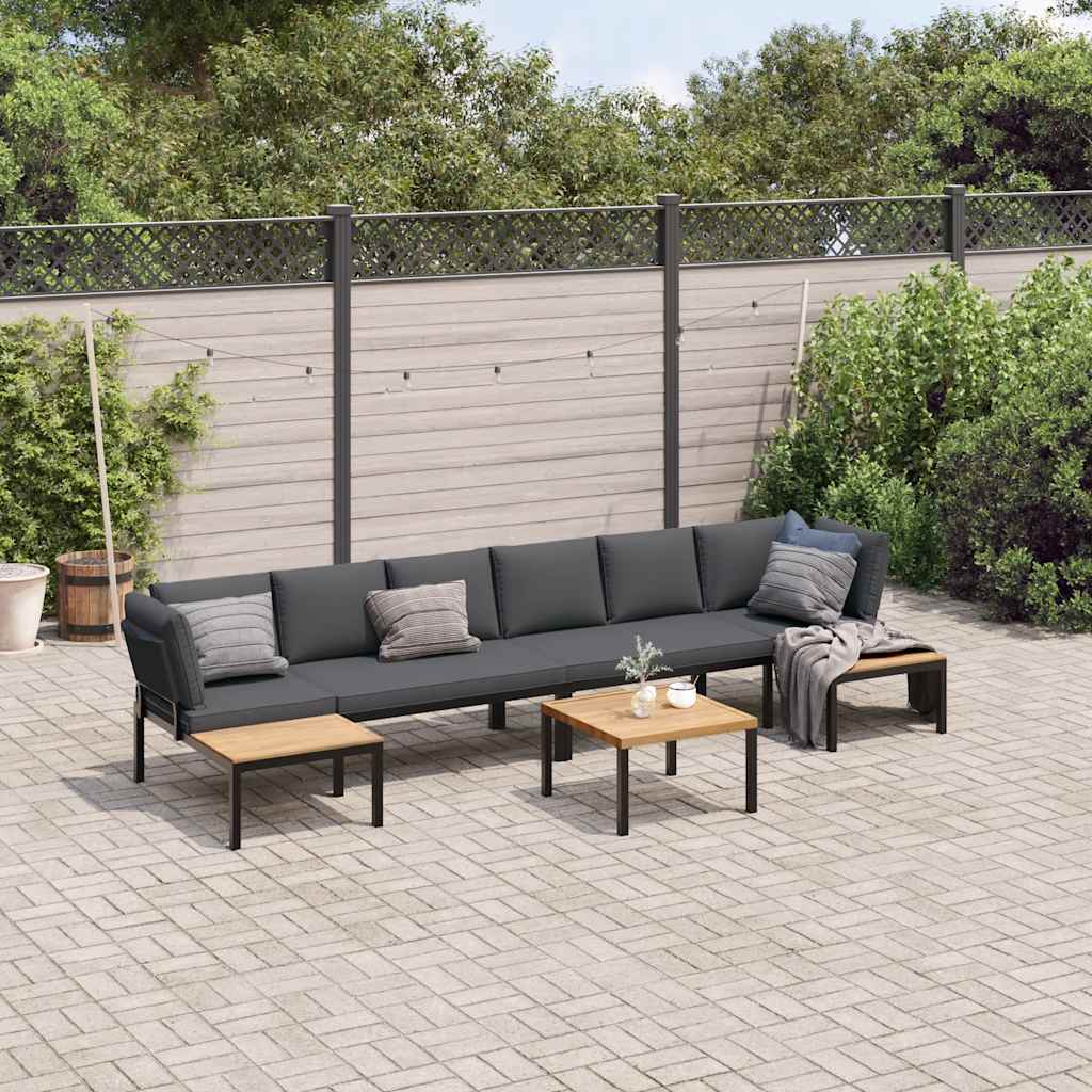 Set de sofás de jardín con cojines 5 piezas aluminio negro | Leroy Merlin