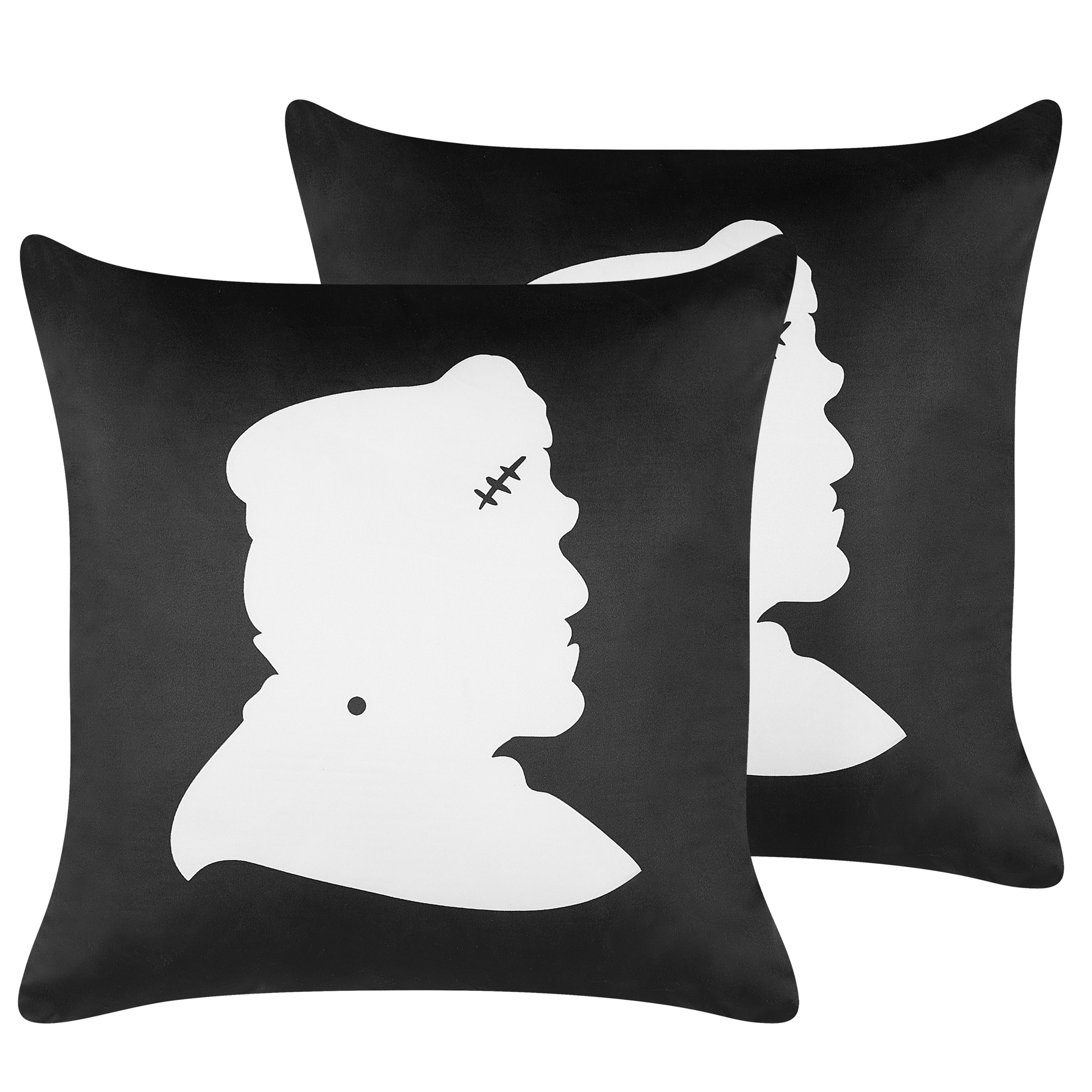 2 Coussins Décoratifs en Velours Noir et Blanc 45 x 45 cm Motif ...