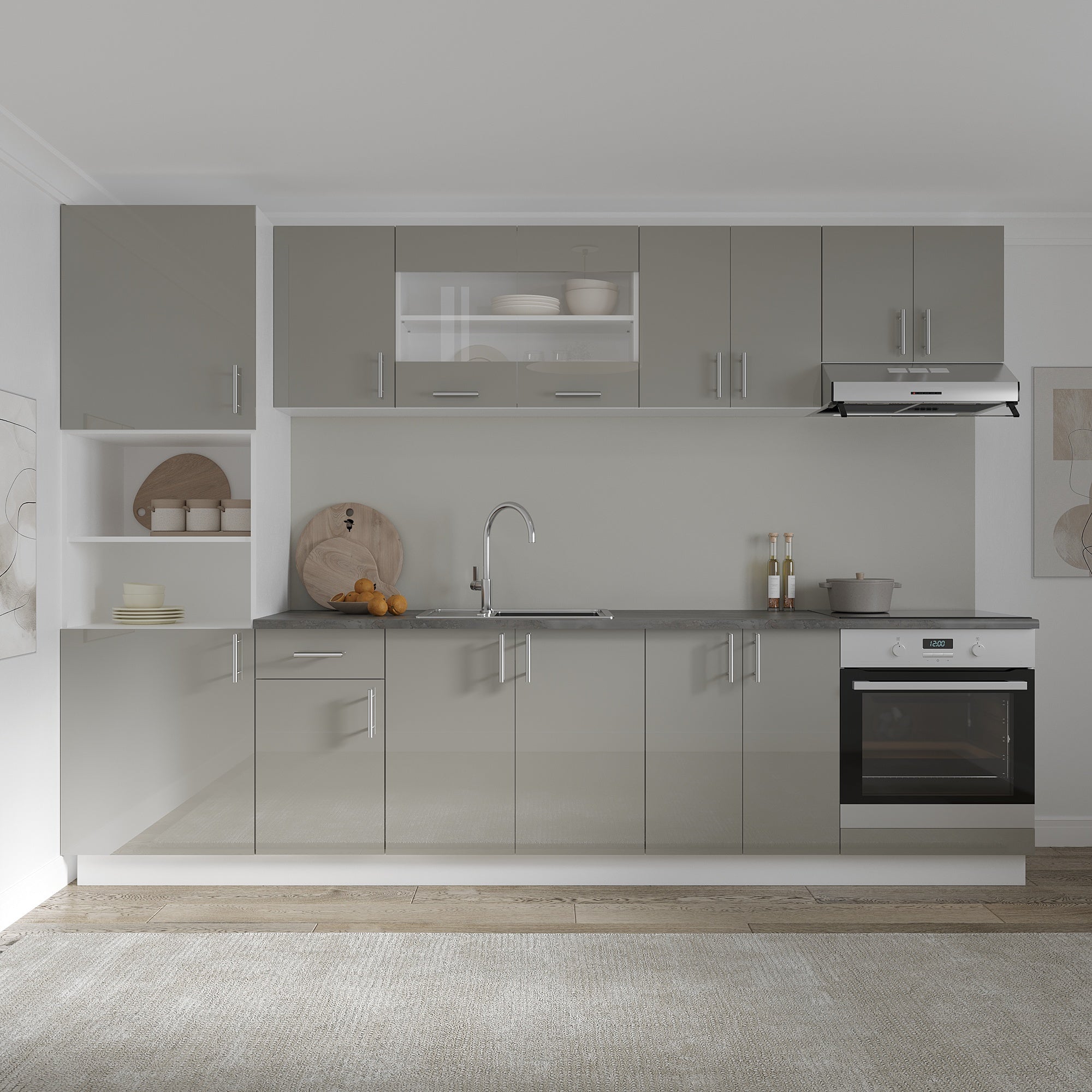 Set Cuisine haaus Karo V27, Gris Brillant/Blanc, MDF, Plan de travail ...