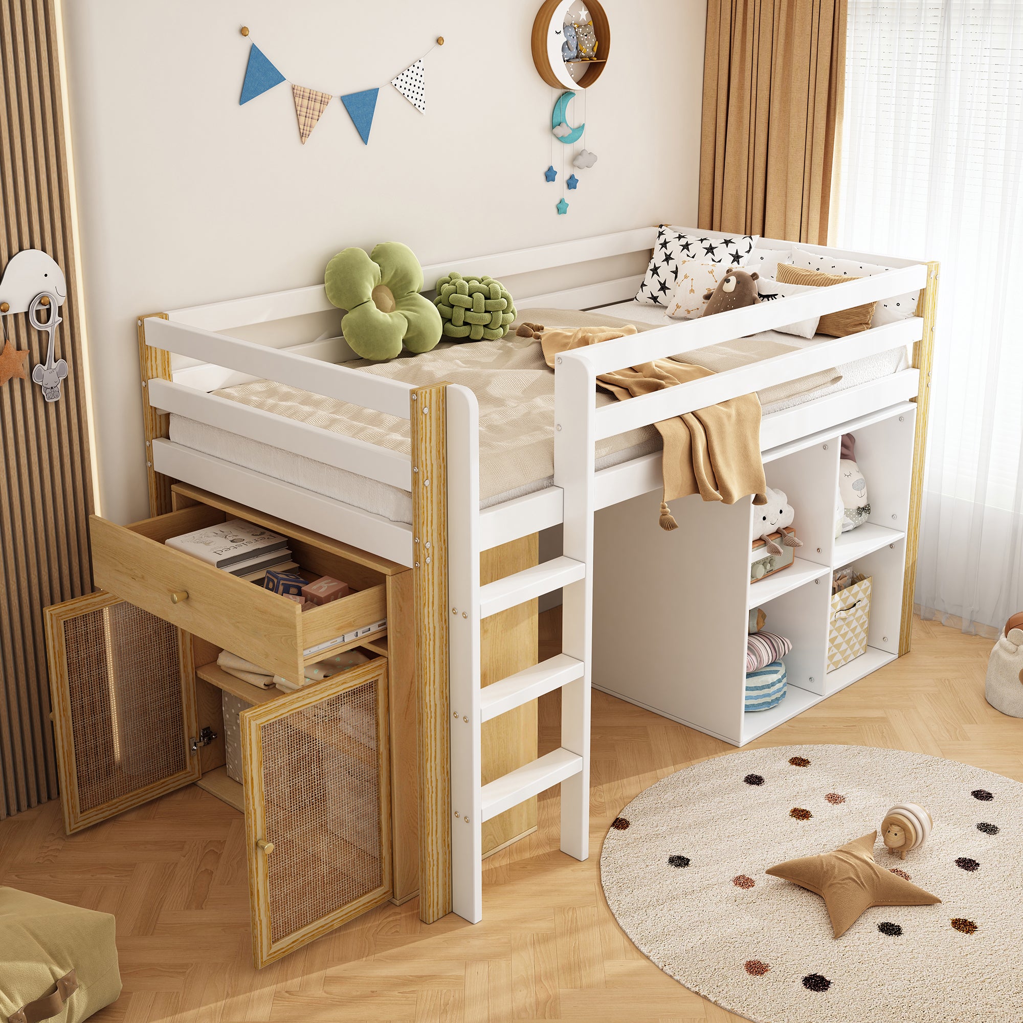 Lit mezzanine multifonction pour enfant, lit simple pour enfant, 90 x ...