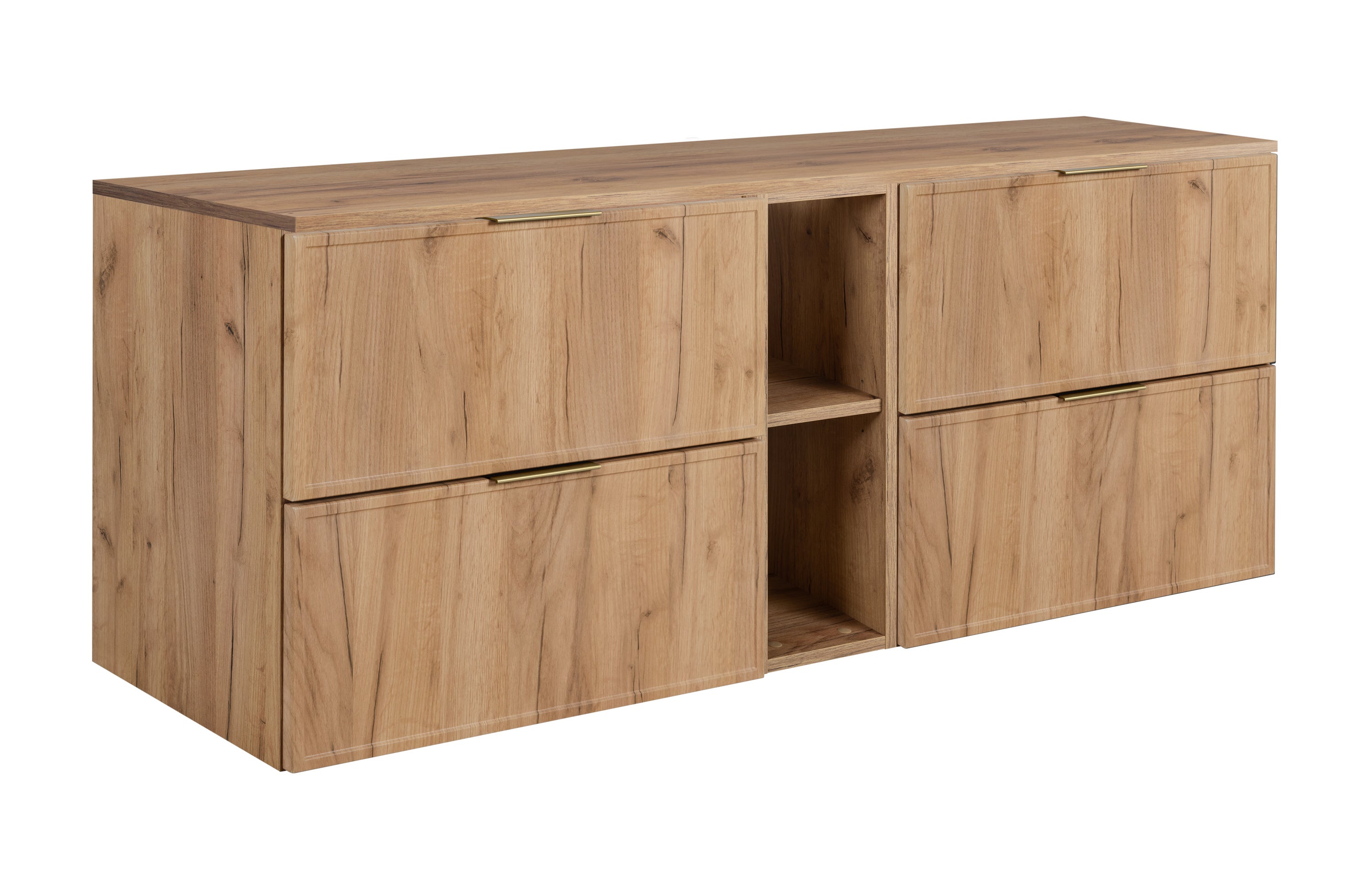 Meuble de salle de bain, Chêne Craft, poignée dorée, 180 ( 2 x 80 + 20 ...