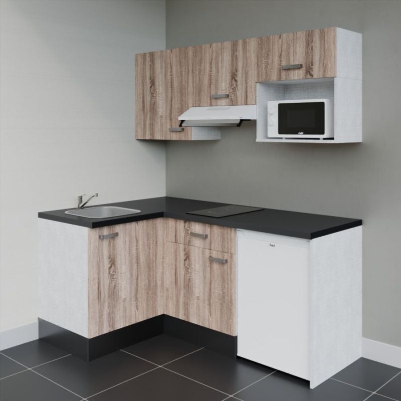 Kitchenette modèle KA03 - Façades Bois - Plan de travail Noir texturé ...