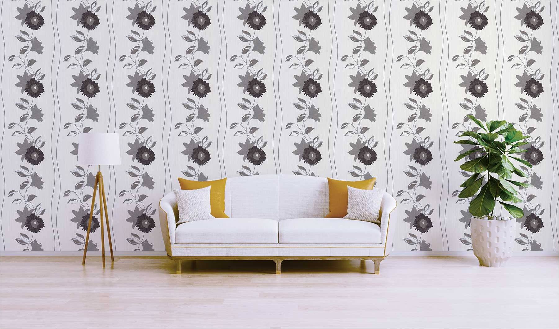 Papel pintado floral M1-No.3685 Gris Blanco Floral Naturaleza Gráfico ...