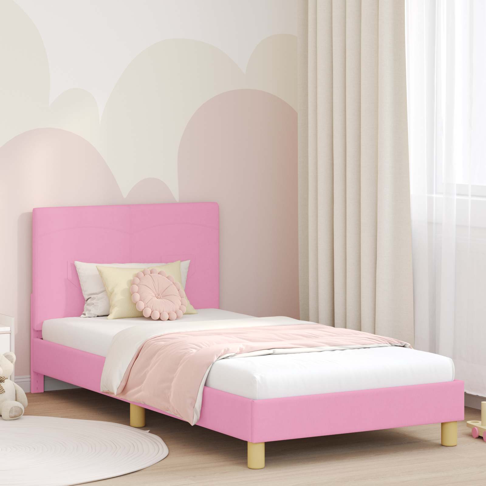 Cama para niños con cabecero con cabecera Rosa 80 x 200 cm tela | Leroy ...