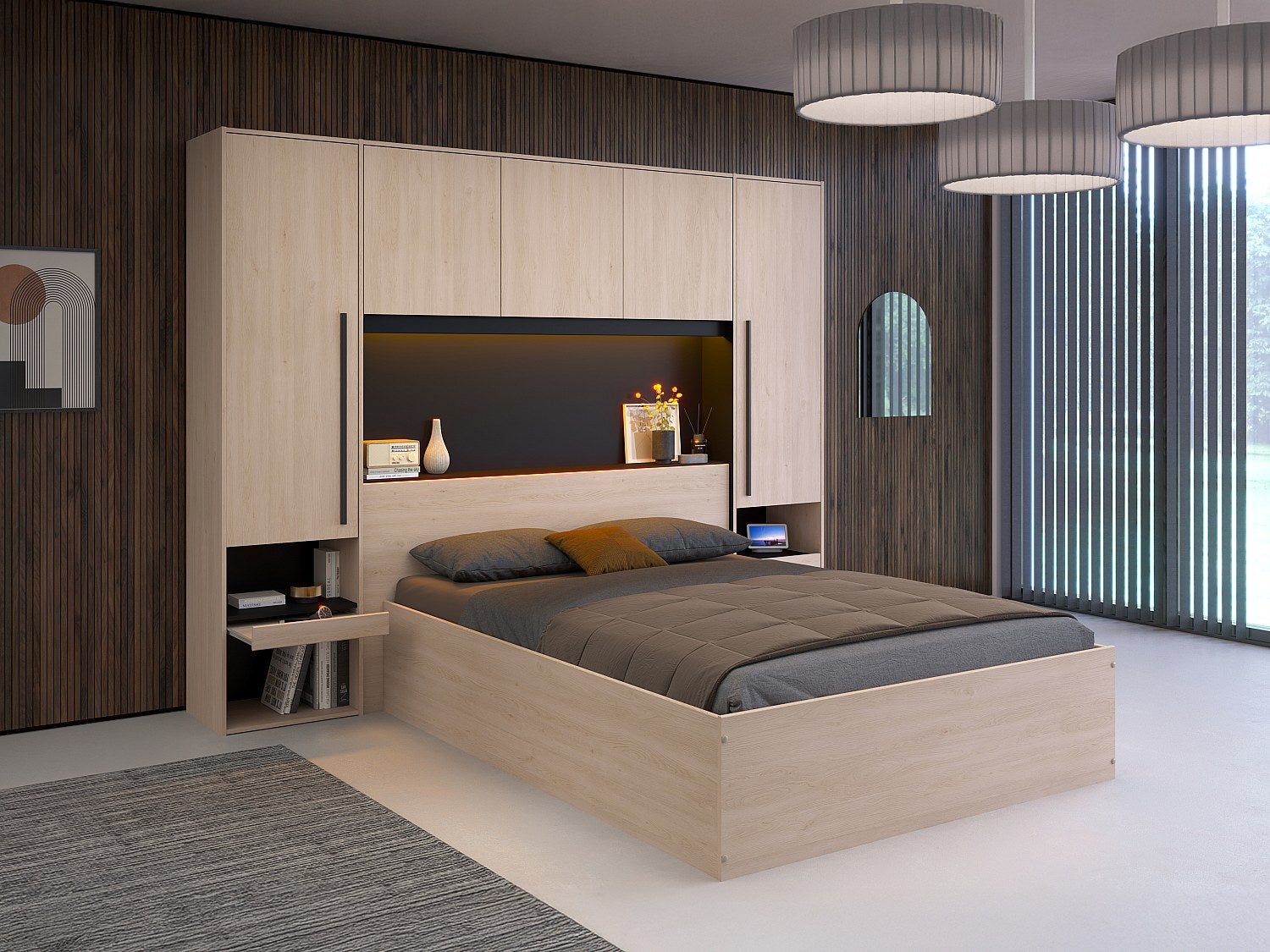 Canapé abatible 140 x 190 cm con puente de cama - Con LEDs - Color ...