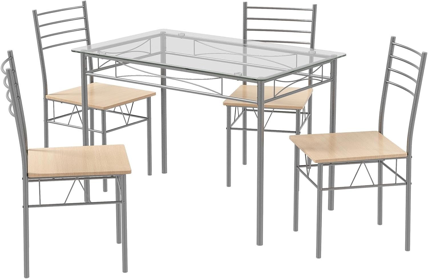 Mesa de comedor de vidrio templado con 4 sillas, tablero espacioso y ...