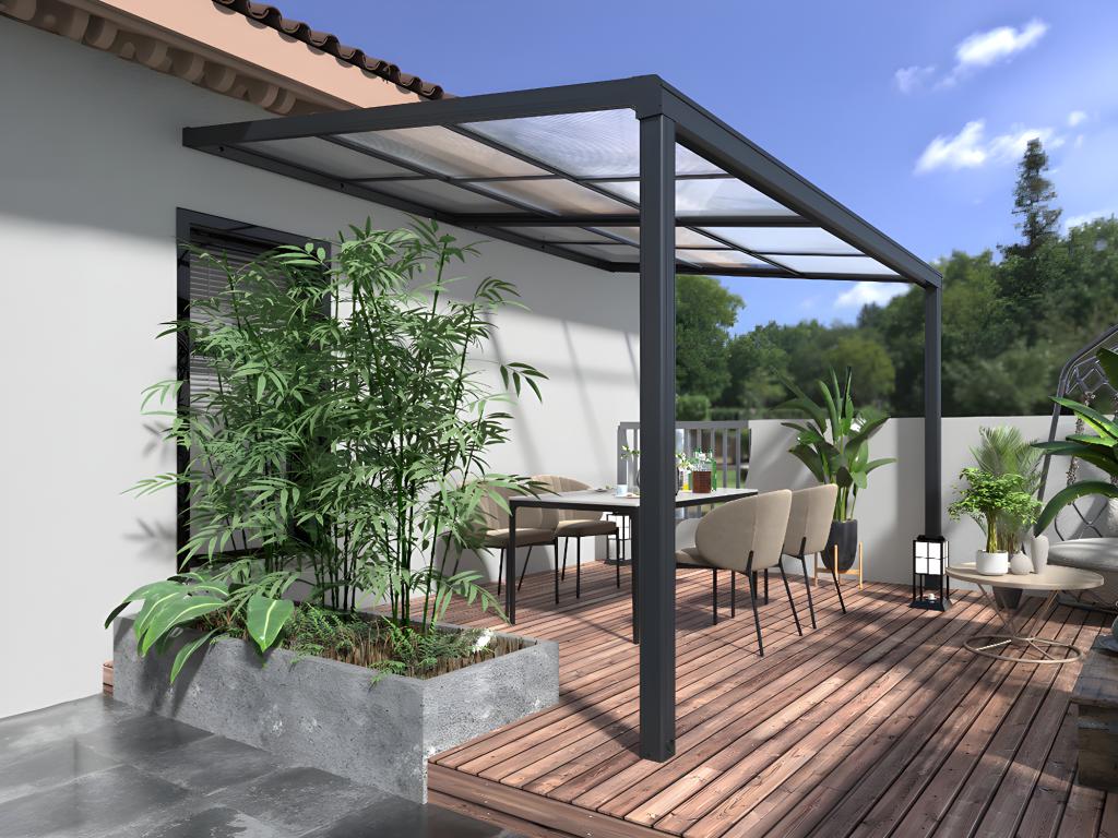 Pérgola adosada con techo deslizable - 12m² - antracita - IZEDA | Leroy ...
