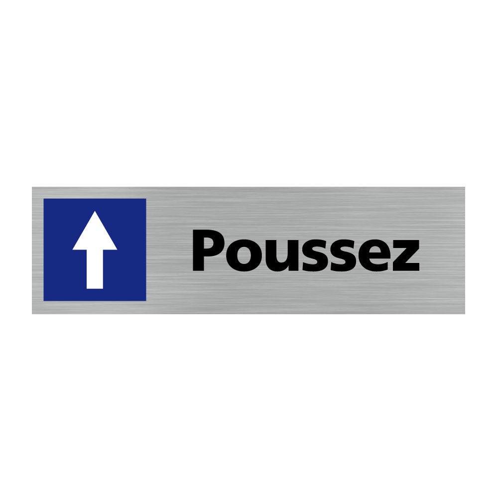 Plaque de porte Poussez, 170x50 mm (17x5 cm), adhésif aspect aluminium ...