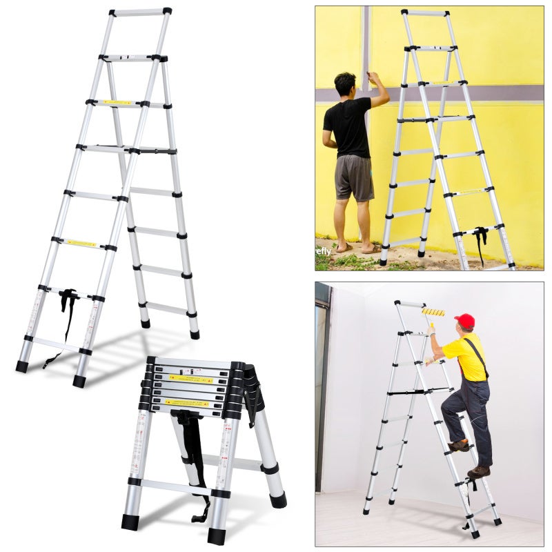 Escalera telescópica de aluminio 2,0 m + 2,3 m Escalera deslizante ...