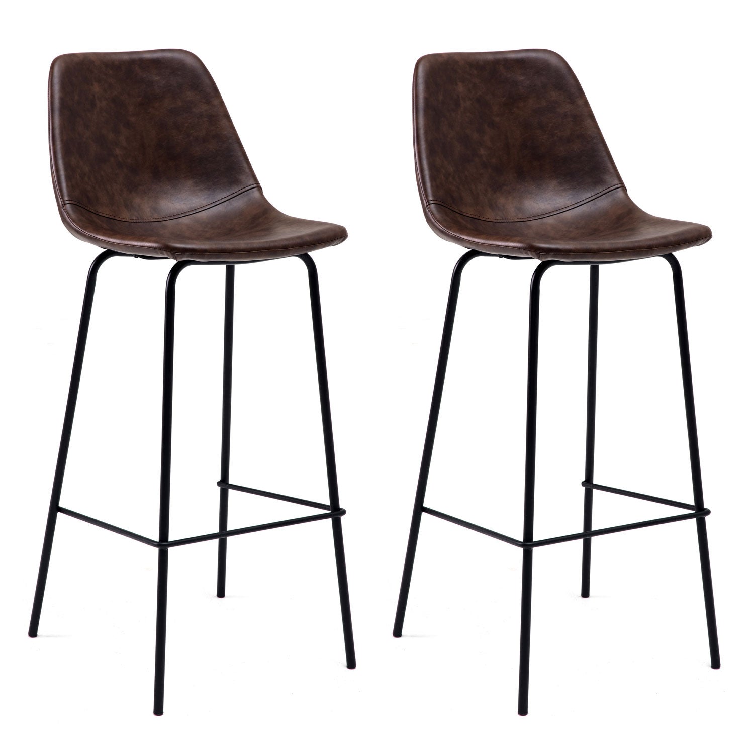 Pack de 2 taburetes de bar vintage marrón de 75cm de altura LUCIEN ...