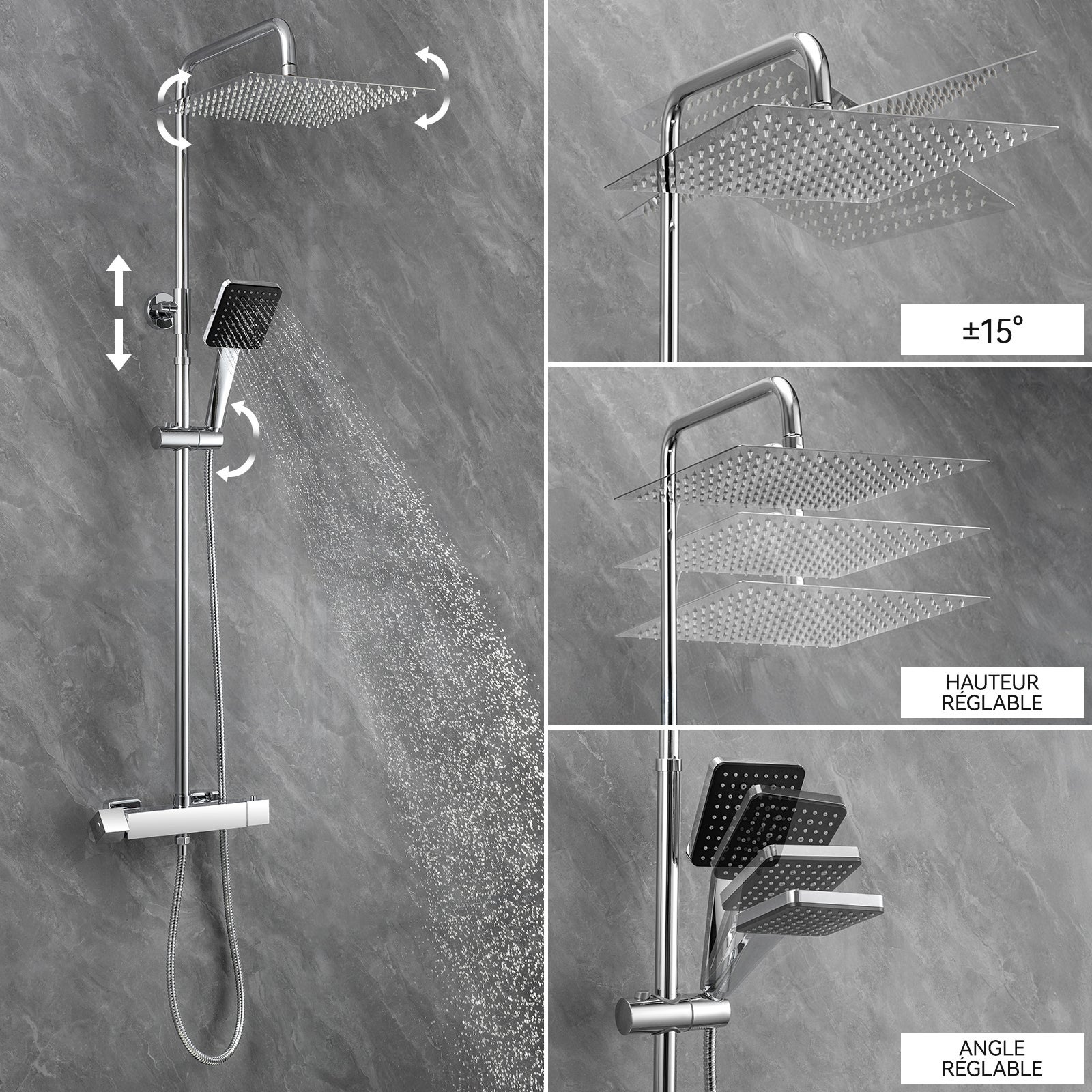 Colonne de Douche Thermostatique,avec tête de douche 30*30CM,Pommeau ...