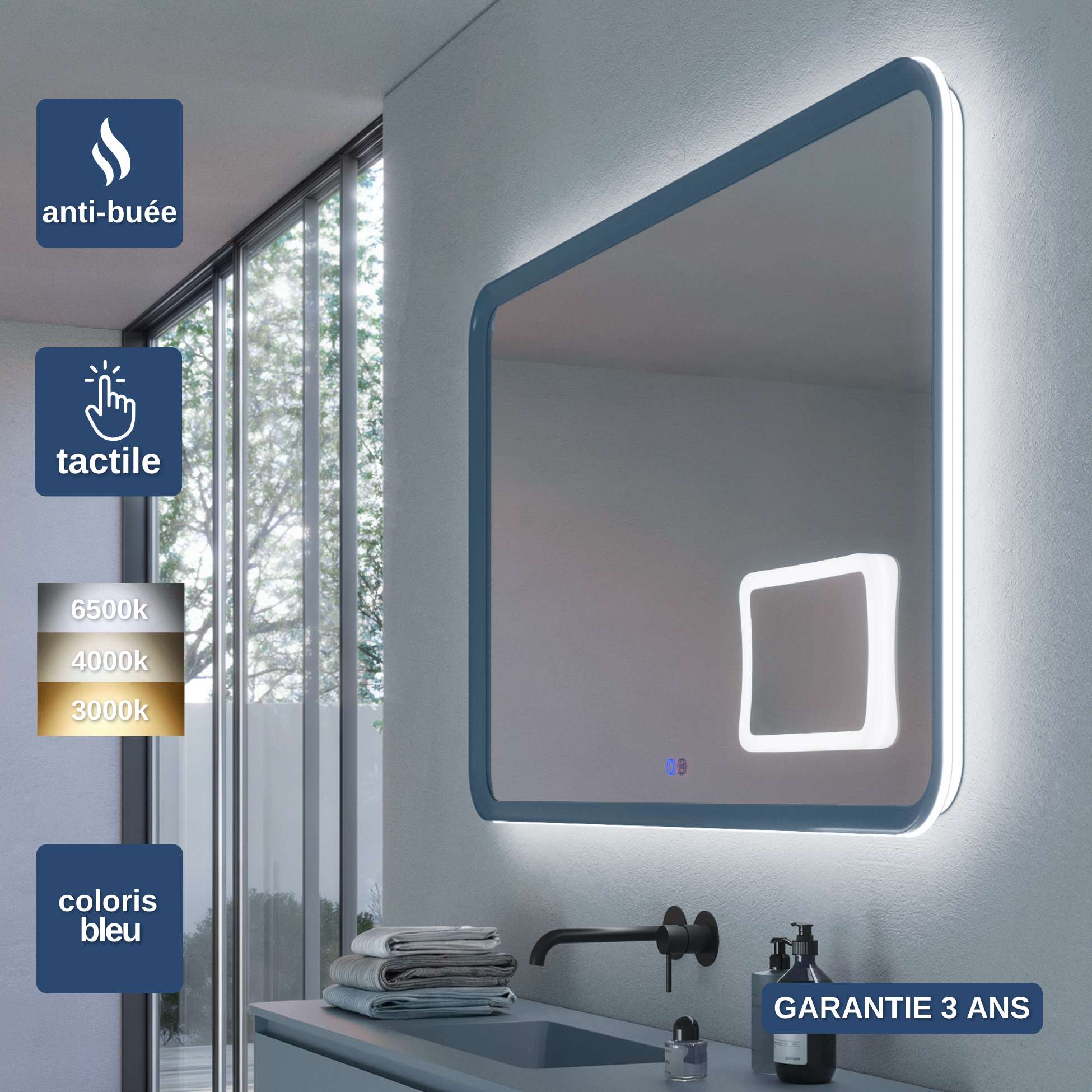 Espejo Luminoso de Baño DUOMO - 100X100cm - T° Variable Led ...