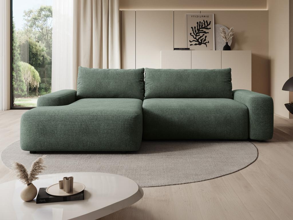 Canapé d'angle gauche convertible en tissu texturé vert DAVISO | Leroy ...