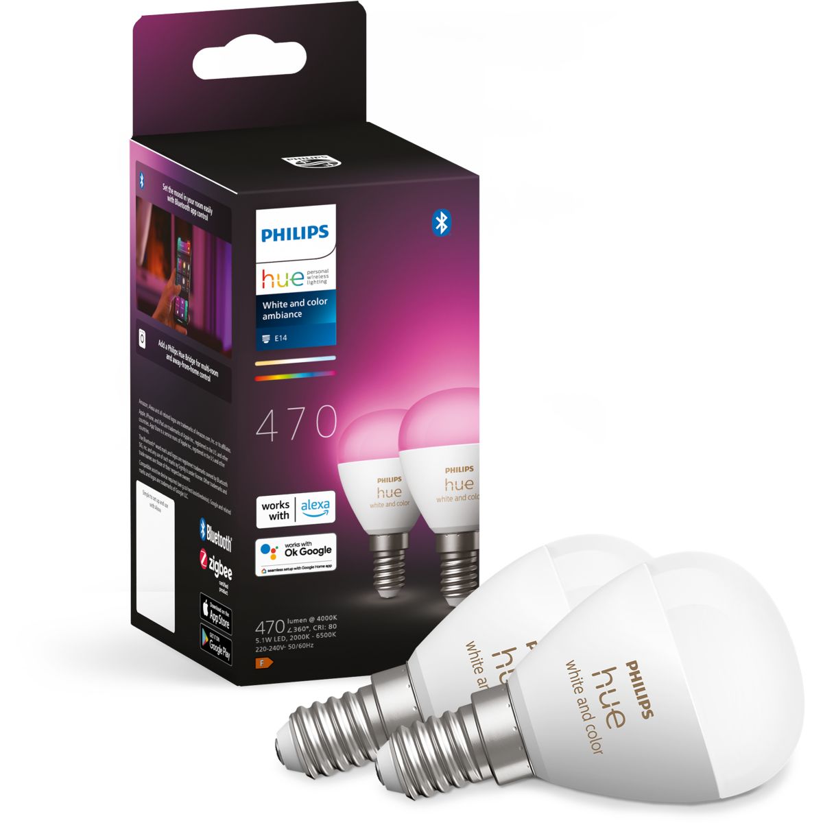 Bombilla Philips HUE White&Color Esférica E14 Pack Doble Zigbee & BT ...