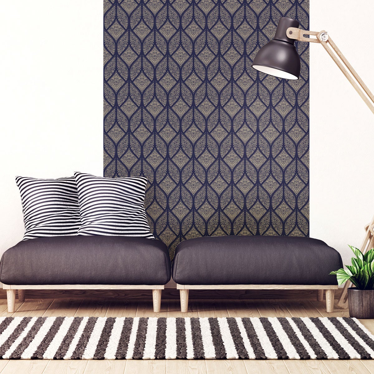 Papier peint intissé pré-encollé - FORMES GÉOMÉTRIQUE CHIC BLEU FONCÉ ...