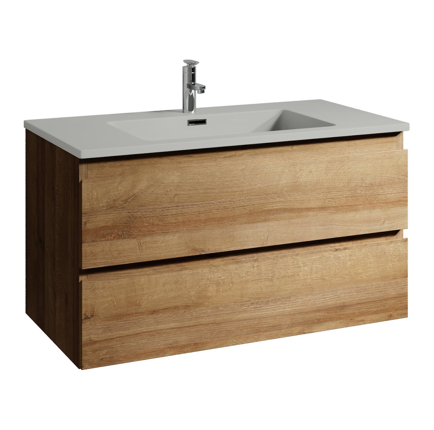 Meuble de salle de bain Angela 90 cm - lavabo gris - Chêne - Meuble bas ...