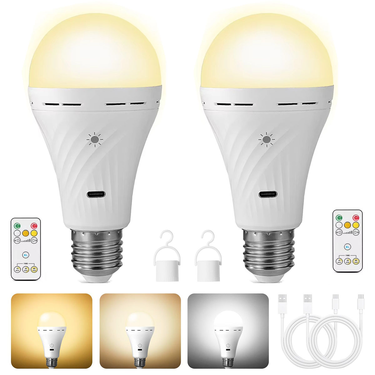 Bombilla LED recargable por USB con mando a distancia, batería de ...