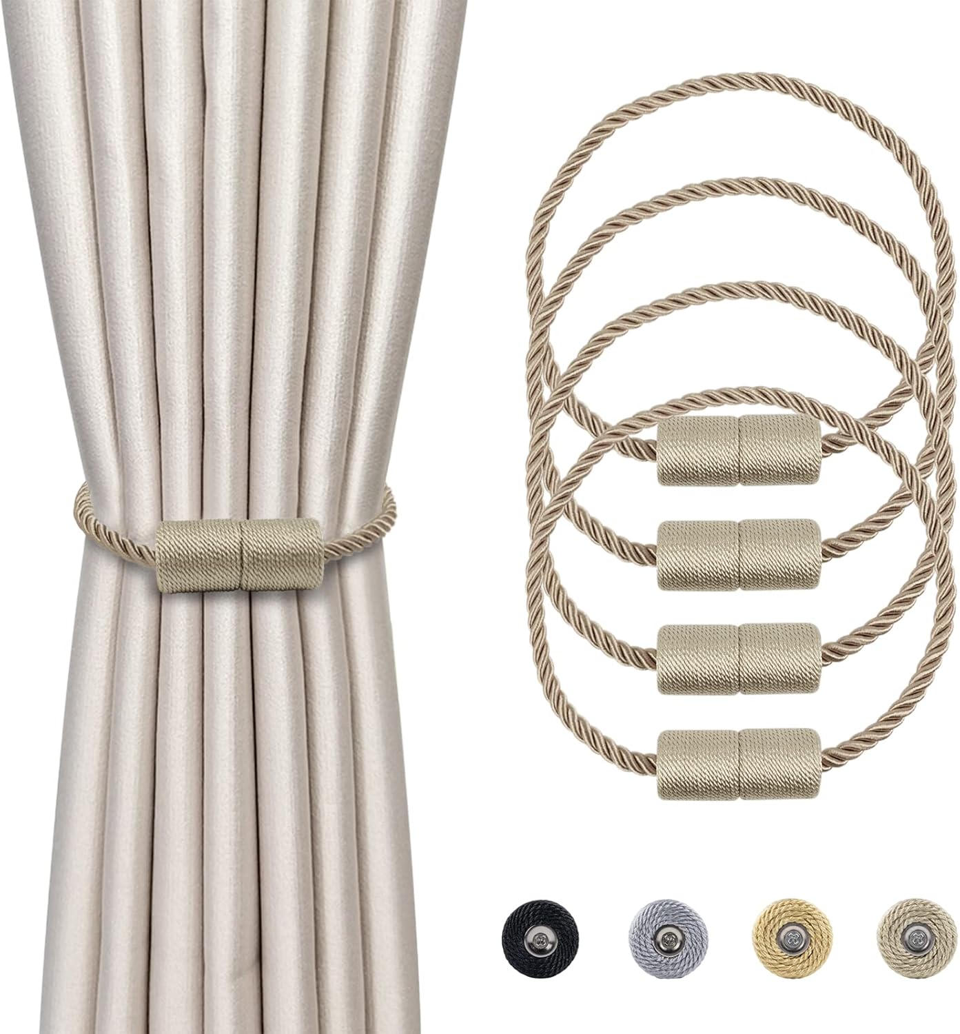 4 Pièces Magnétiques Embrasses de Rideaux Beige Tressées Boucle de ...