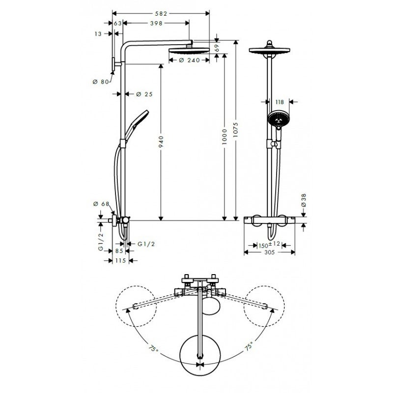 Hansgrohe Colonne de Douche 2 jets chromé Raindance Select S 240 ...