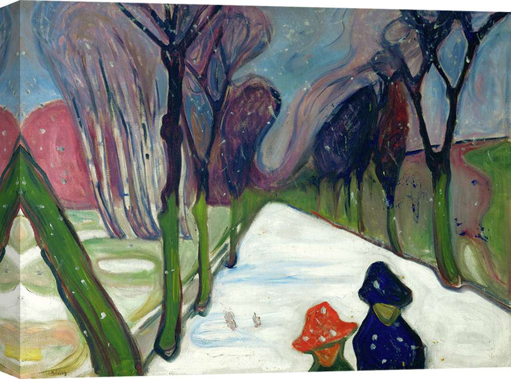 Peinture, impression sur toile - Edvard Munch, Route dans la neige ...
