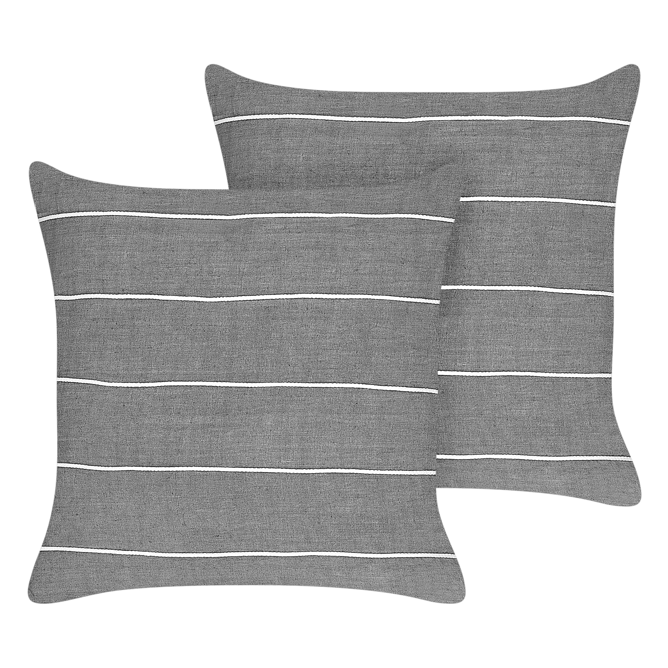 Beliani Conjunto de 2 cojines MILAS A rayas Lino 50 x 50 cm Gris ...