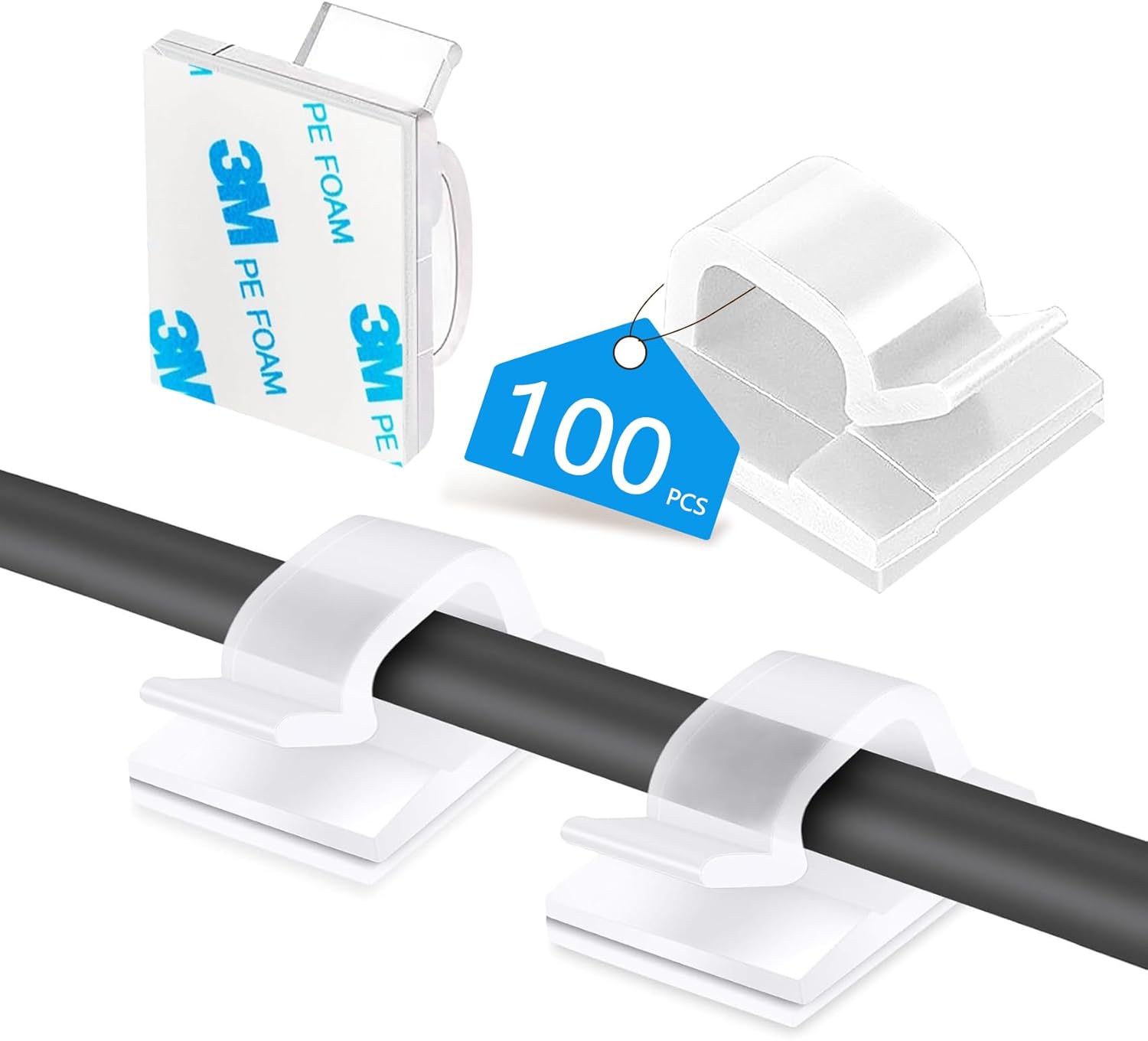 Lot de 100 Clips Câbles, Cable Adhesif Rangement de Câble, Attache Câble Auto Collant ...