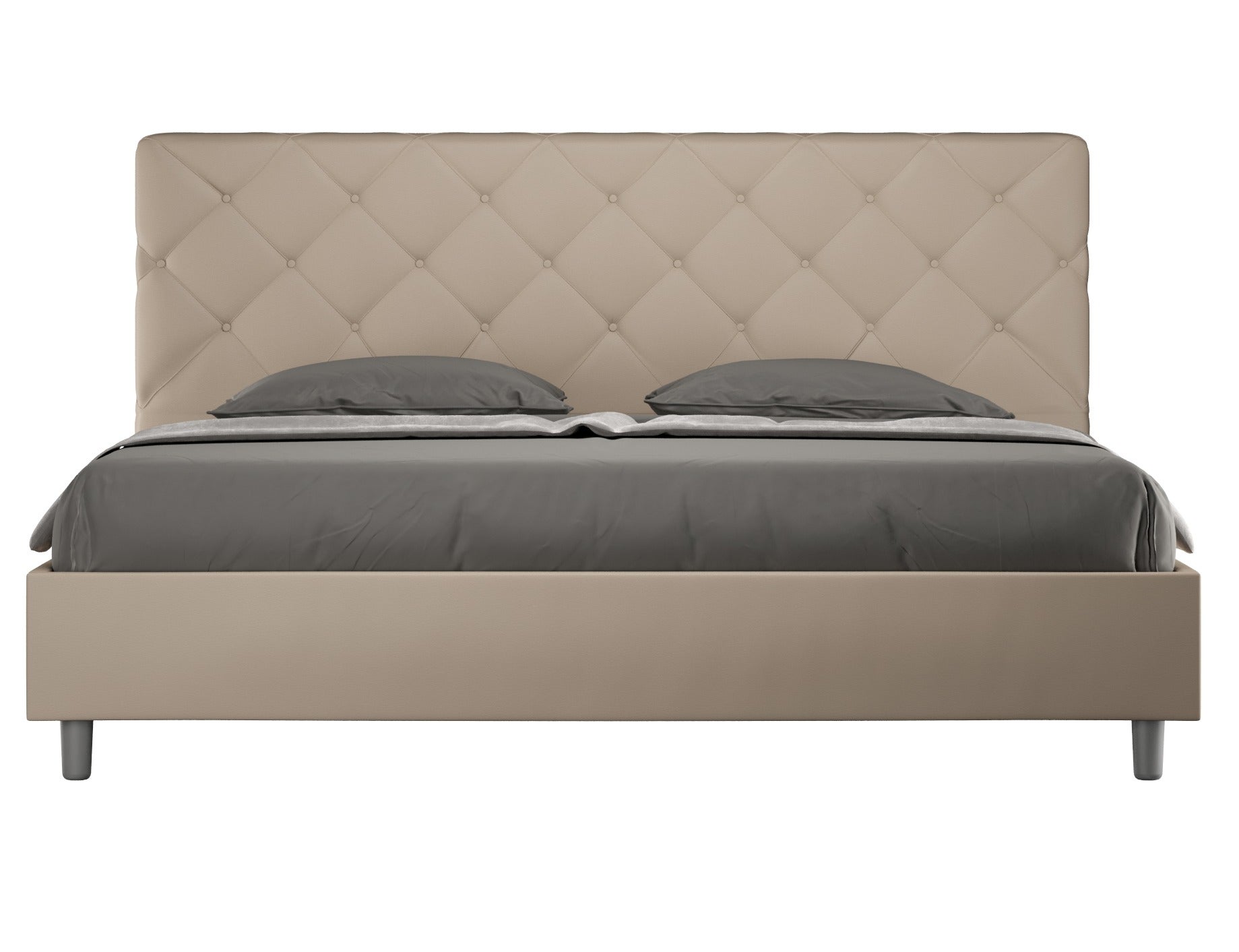 Lit adulte italien matelassé simili cuir Paryse-Couleur Beige clair ...