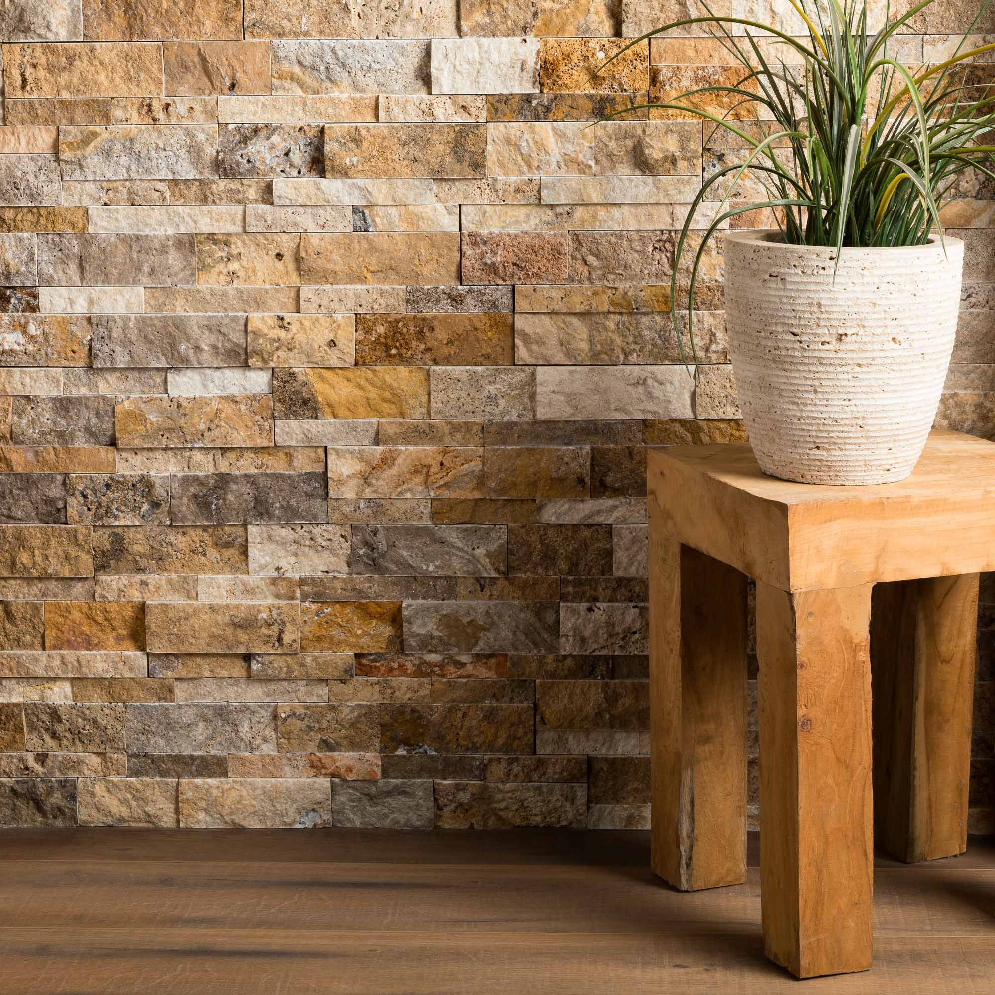 Plaquette de parement Premium pierre naturelle Travertin Scabos Brut intérieur / extérieur - RO ...