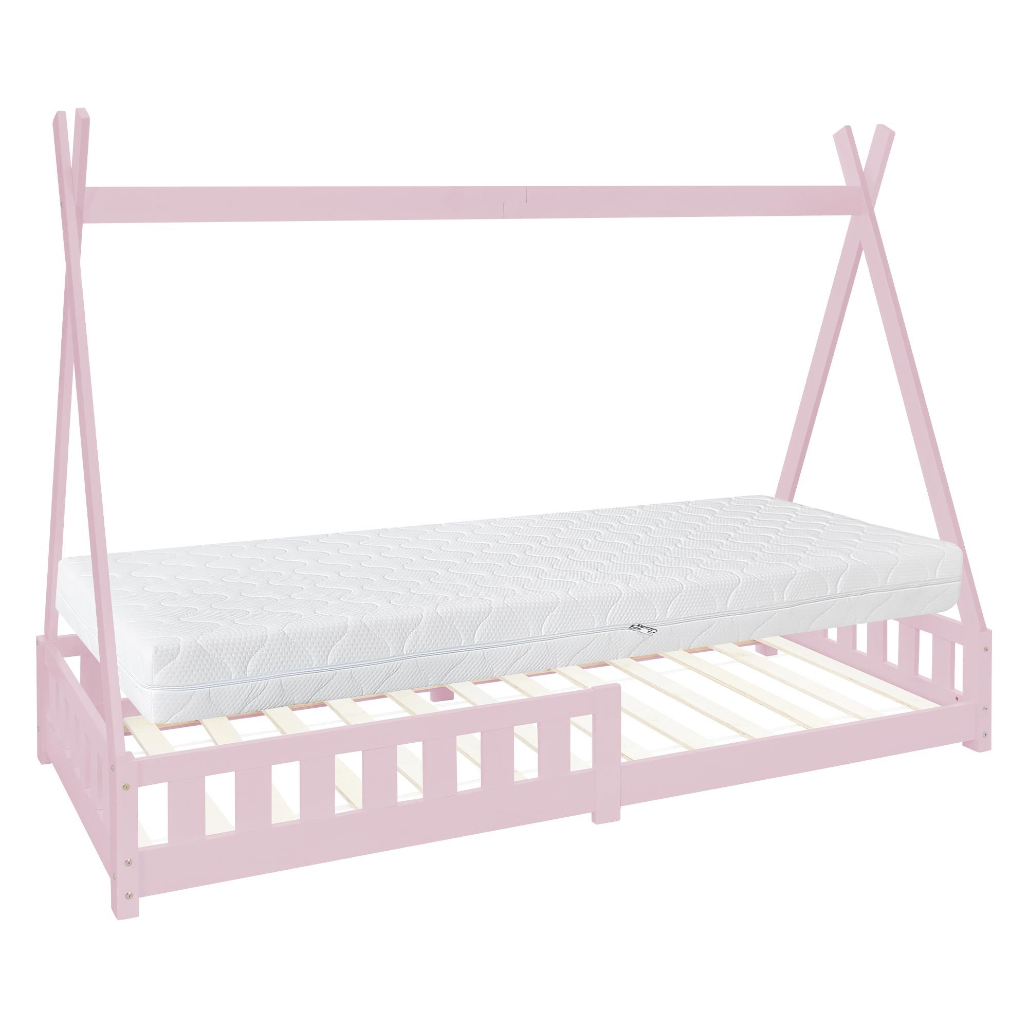 Lit d'enfants Tipi en bois de pin rose protection antichute + matelas ...