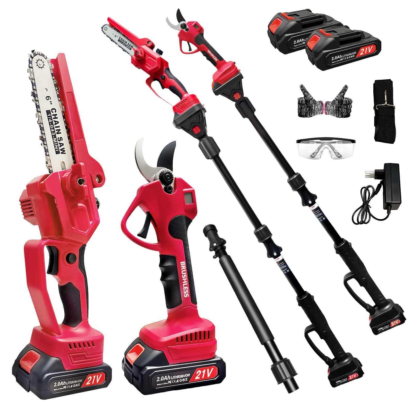 Ensemble Jardin 4-en-1 – Scie Télescopique 21V Sans Balai + Sécateur ...