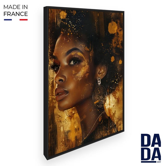 Toile Encadrée Éclat Doré Mystérieux 50x70cm Cadre Noir Fabriqué