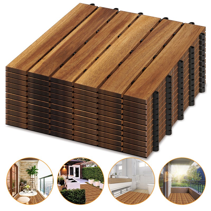 Dalles de terrasse Carreaux de terrasse 22 pcs Acacia Kit tuiles de ...
