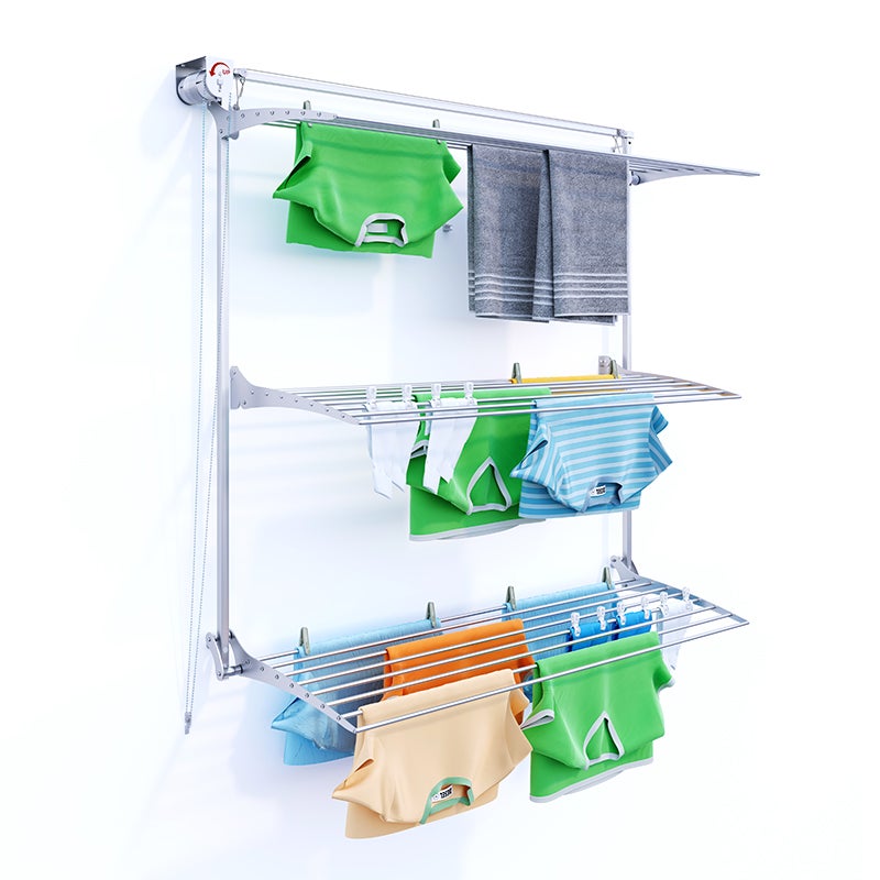 Tendedero de pared, tendedero ajustable con tres rejillas grises ...