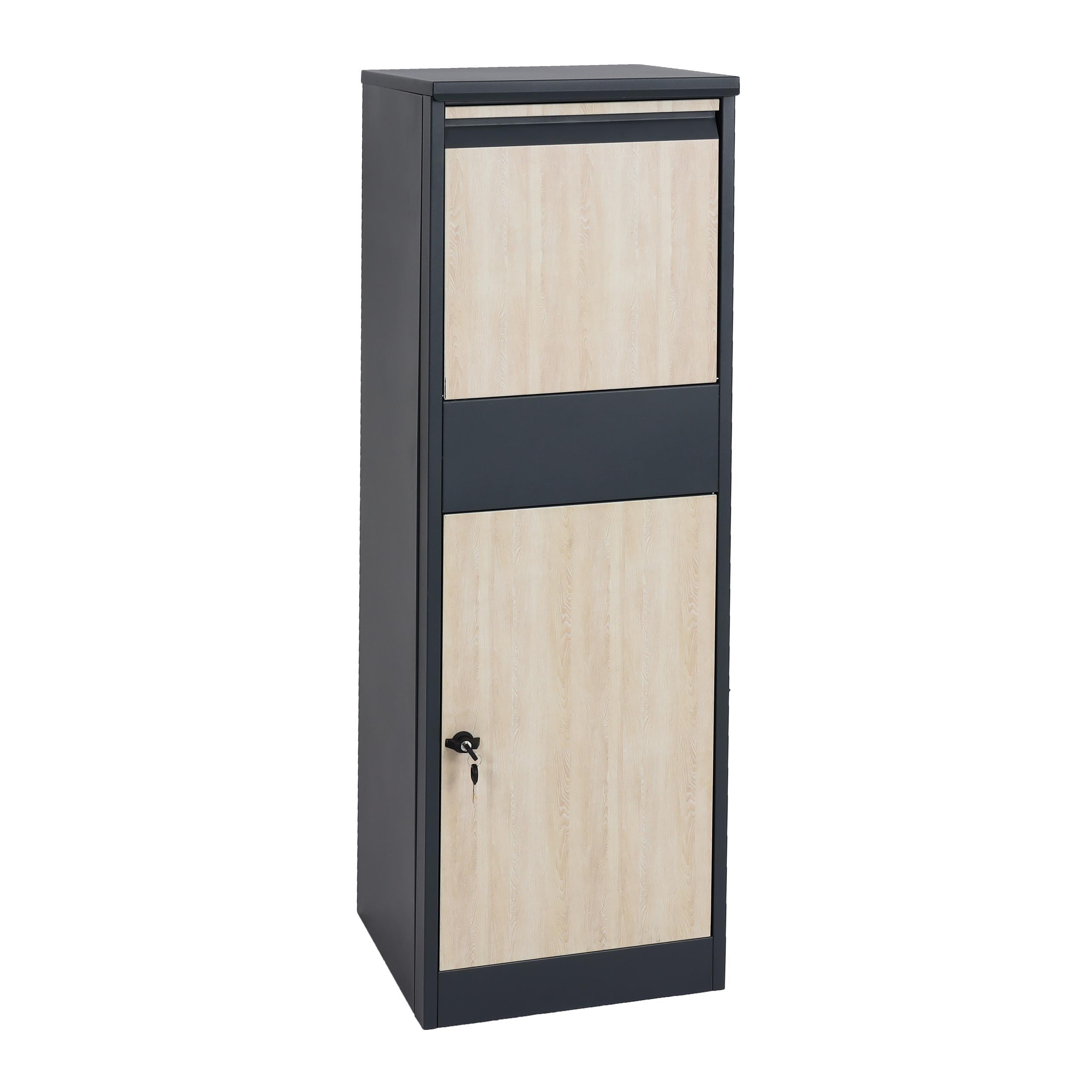 Boîte à colis sur pied avec serrure 140x46x45 acier aspect bois ...