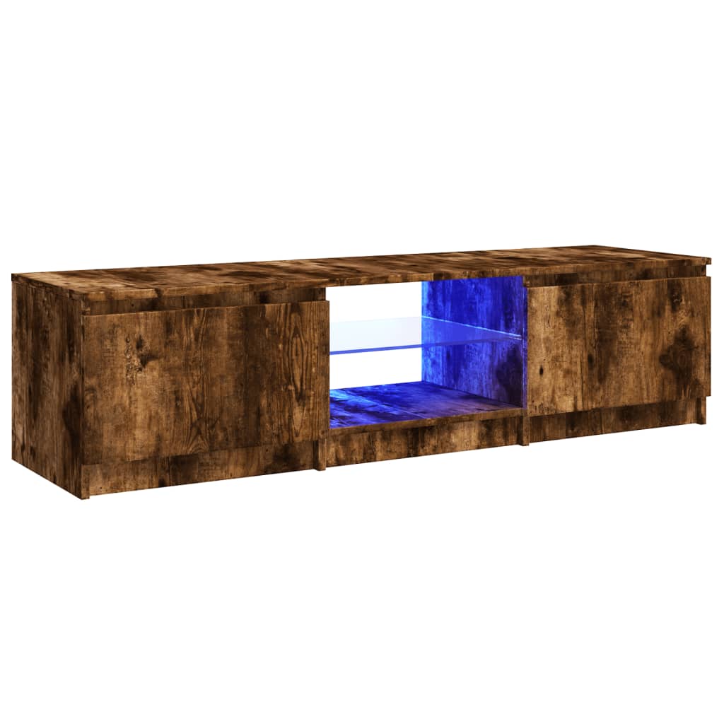 Mueble de TV con iluminación LED roble ahumado 140x40x35,5 cm ...