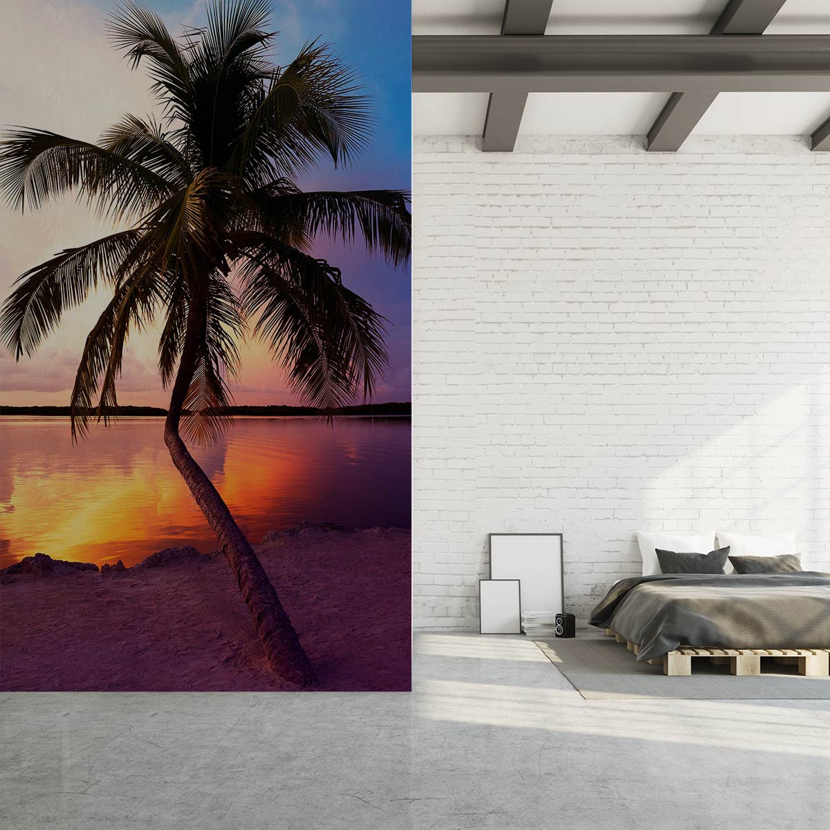 Papier peint palmier au coucher du soleil | Leroy Merlin