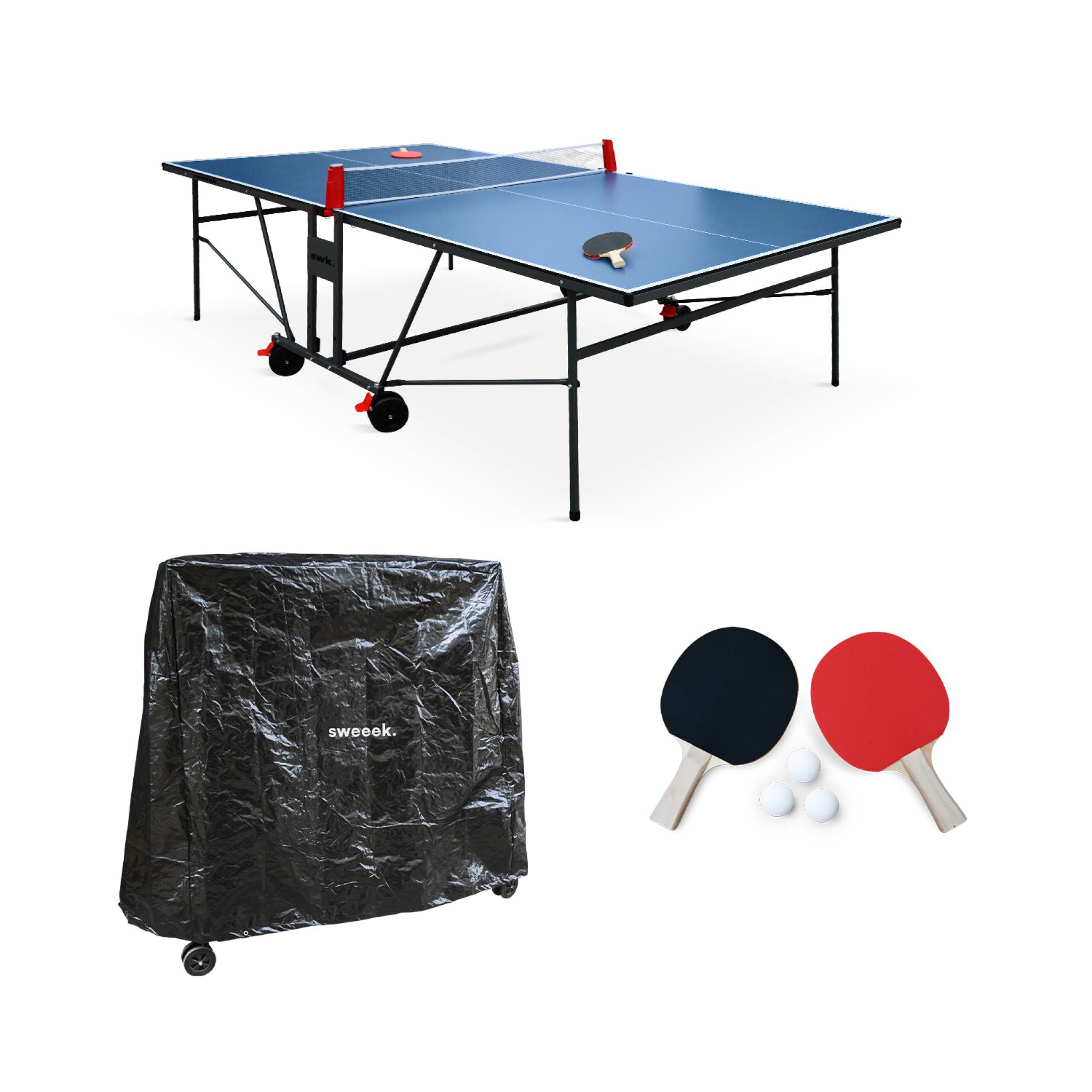 Table de ping pong INDOOR bleue. avec 2 raquettes et 3 balles ...