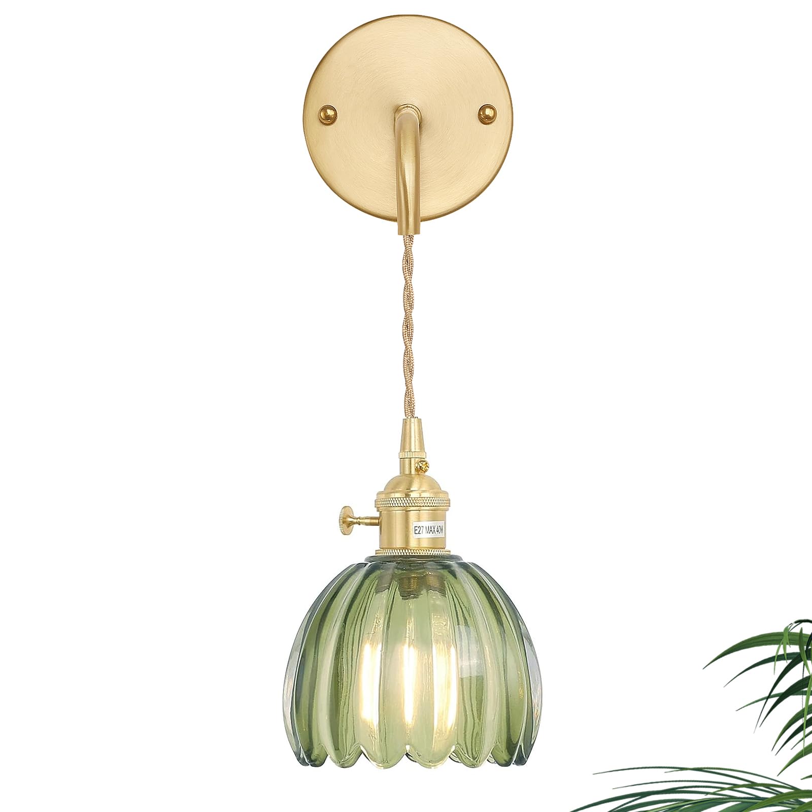 Applique rétro verte 220V avec abat-jour en verre, applique en laiton ...