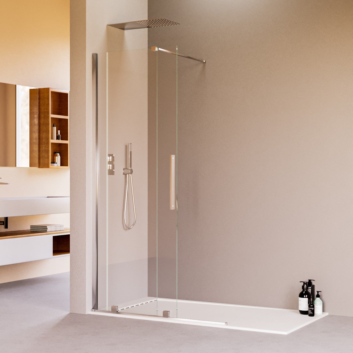 Walk In parete doccia scorrevole senza profili trasparente 8mm h200 ...