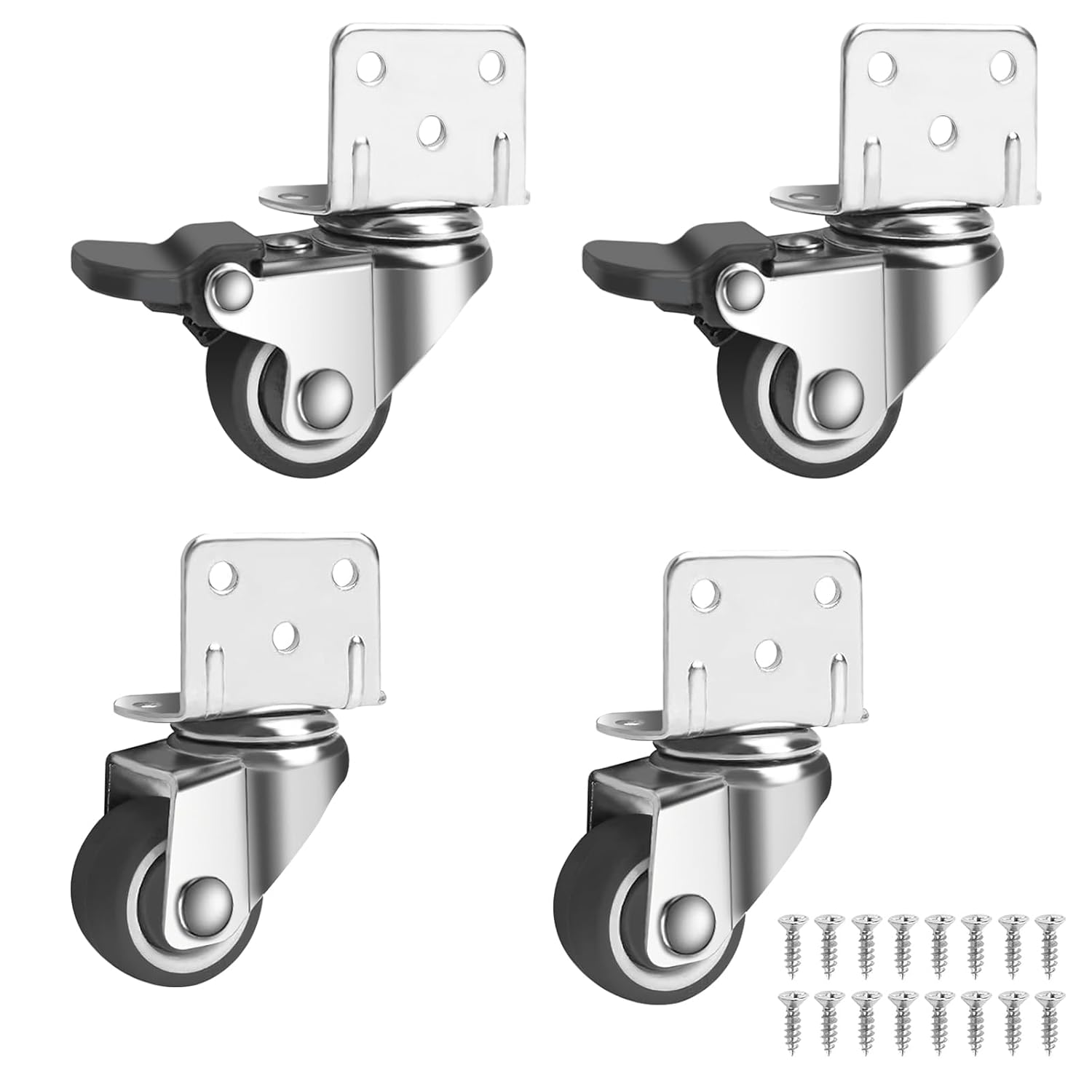 Set de 4 Roulettes Pivotantes Pour Meubles dont 2 avec Frein 25mm ...