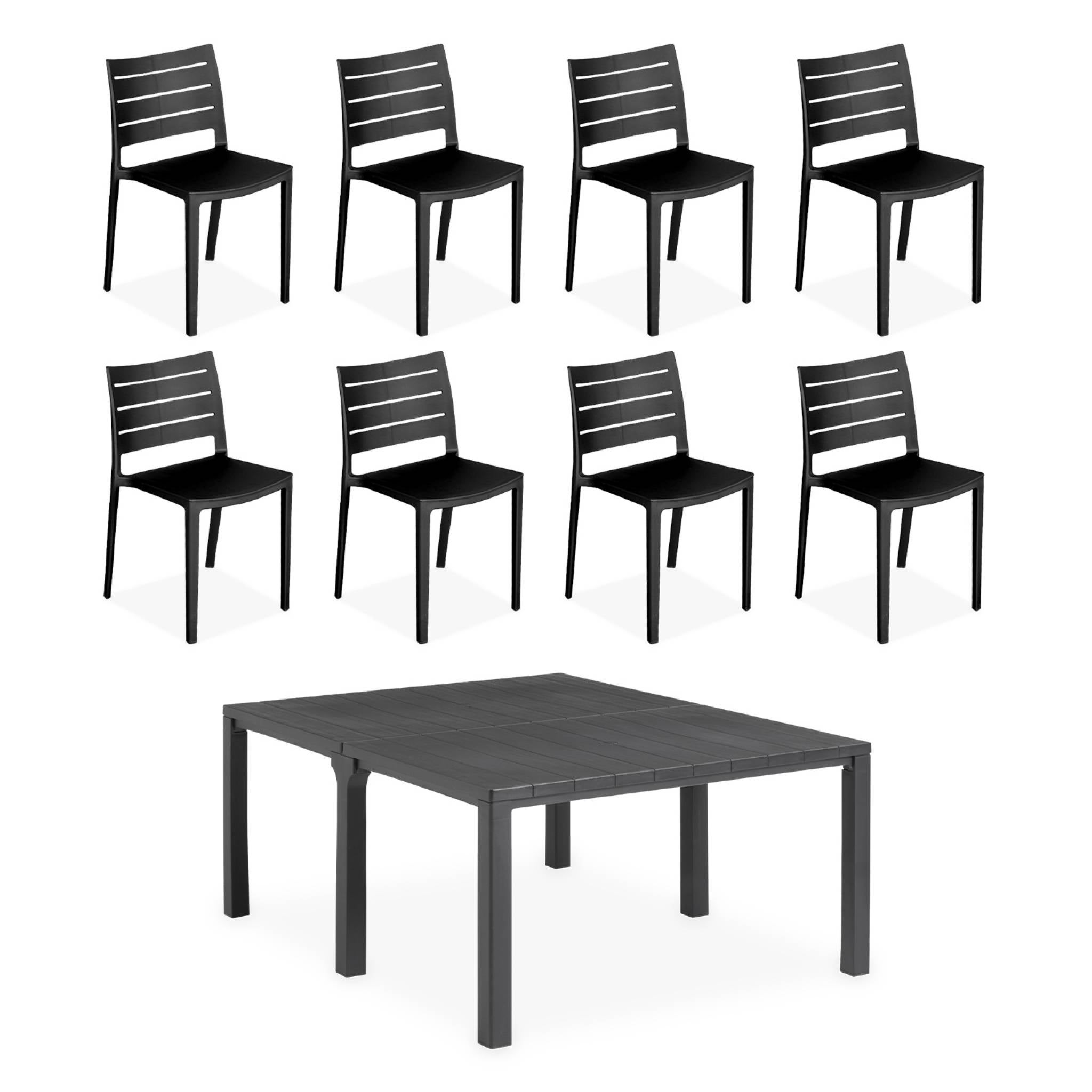 Table de jardin modulable 3 en 1 résine de synthèse + 8 chaises ...
