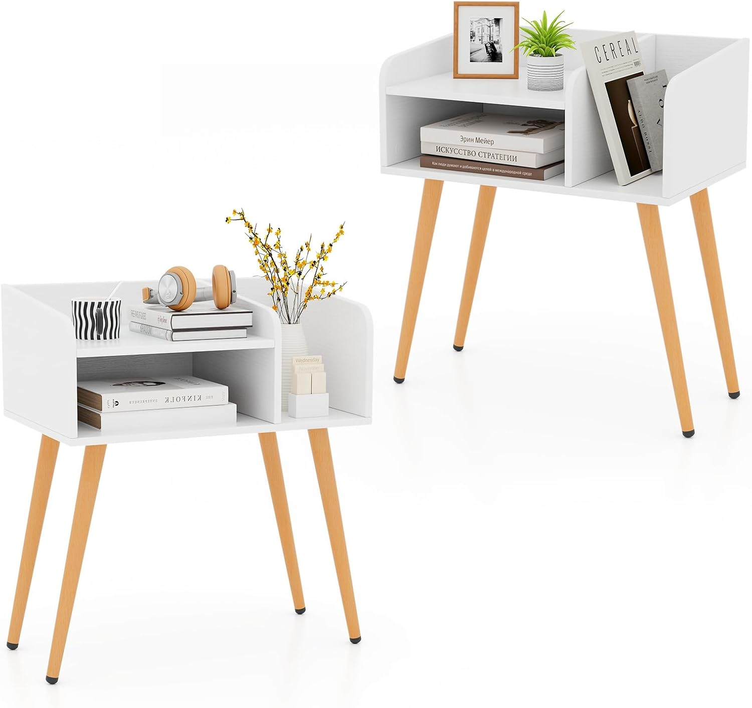 Table de Chevet, Table de Nuit 2 Niveaux avec Etagères Ouvertes, Pieds ...