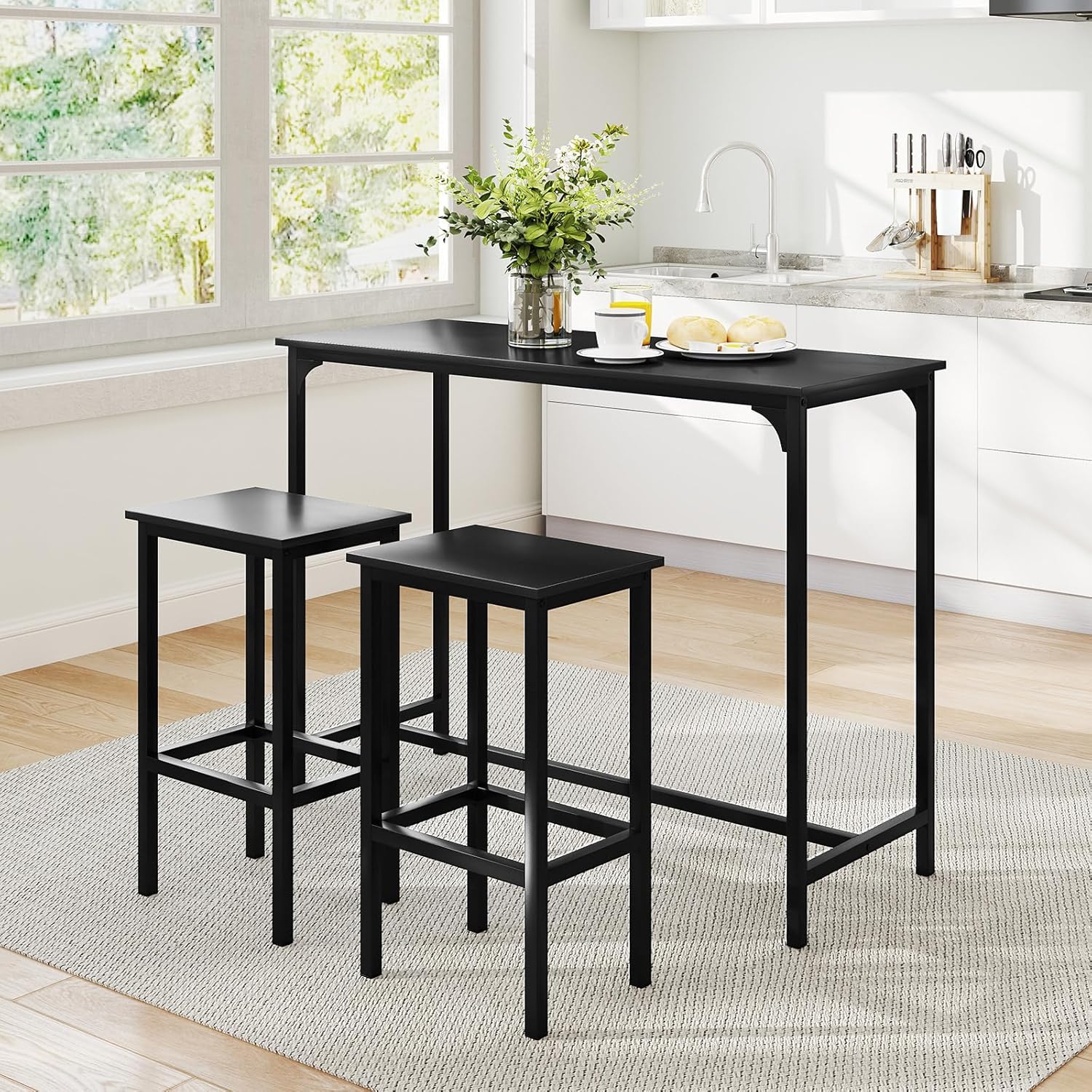 Table Bar avec Tabouret, Table Haute Cuisine 2 Personnes pour Petit ...