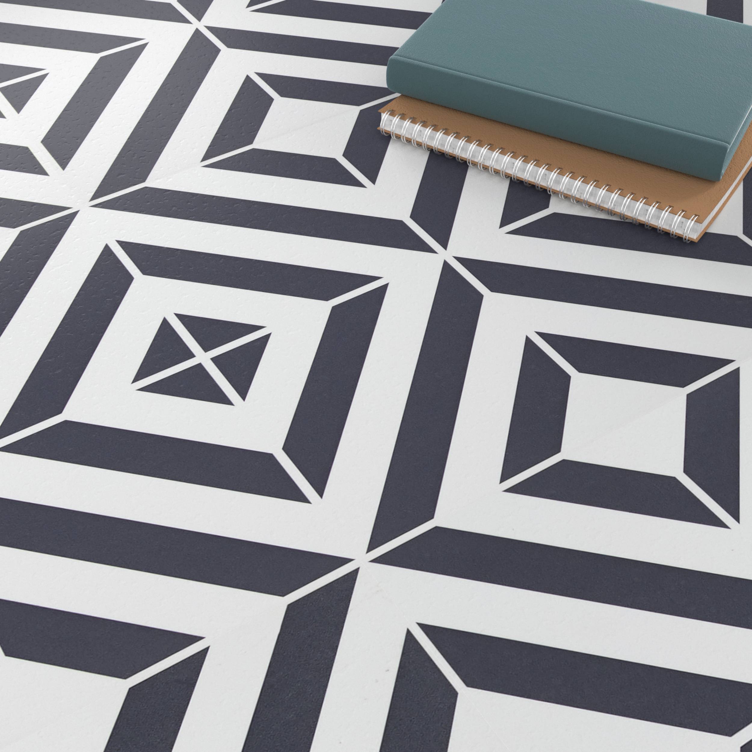 ARTENS - Baldosa de PVC adhesivo - Efecto baldosa geométrica blanco y ...