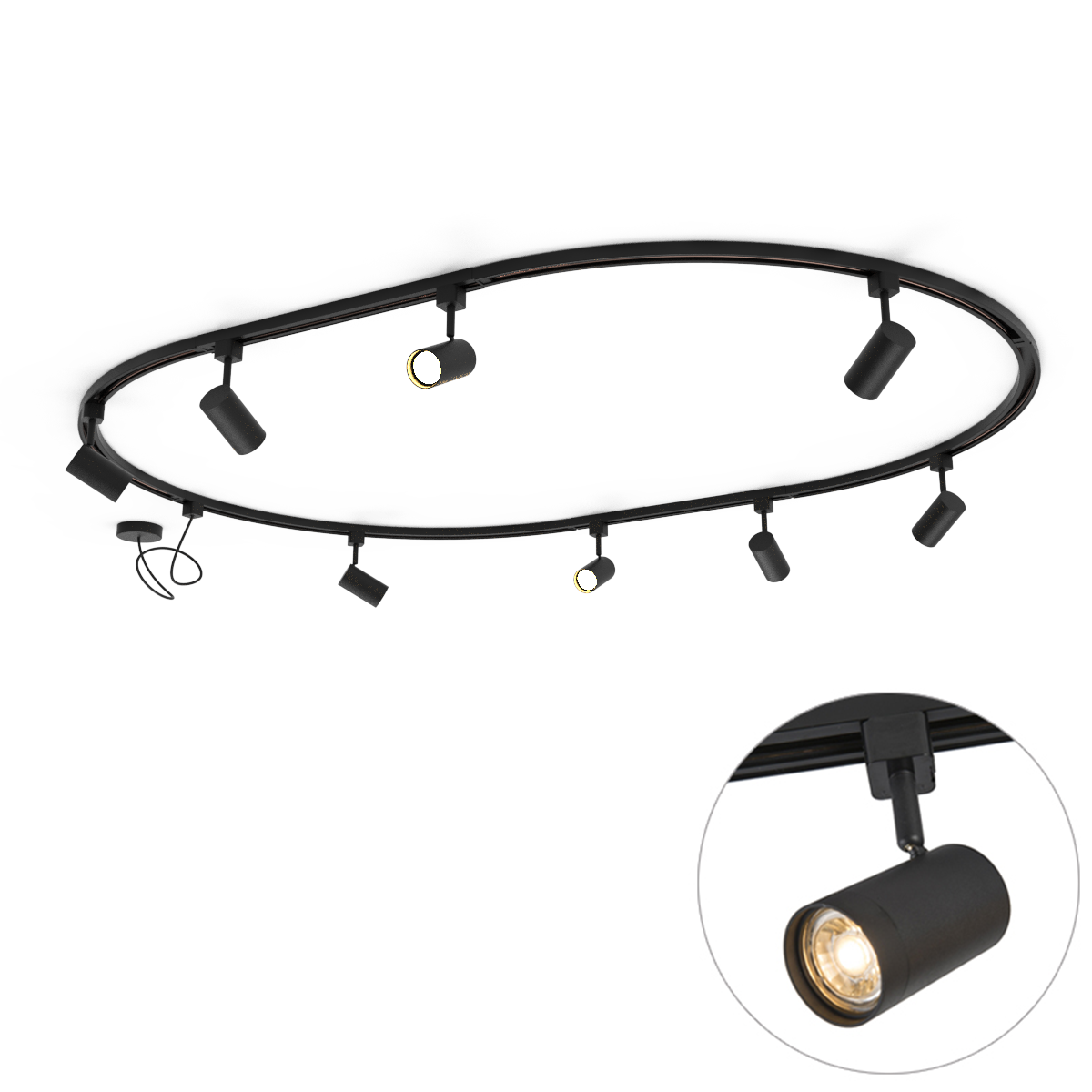 Système d'éclairage sur rail moderne avec 8 spots noirs, monophasé ...