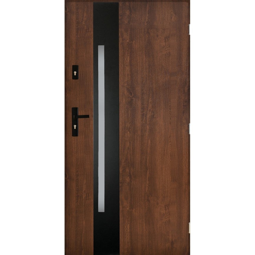 Porte d'entrée TANGO V 80 cm en acier inoxydable - Couleur: Noyer ...